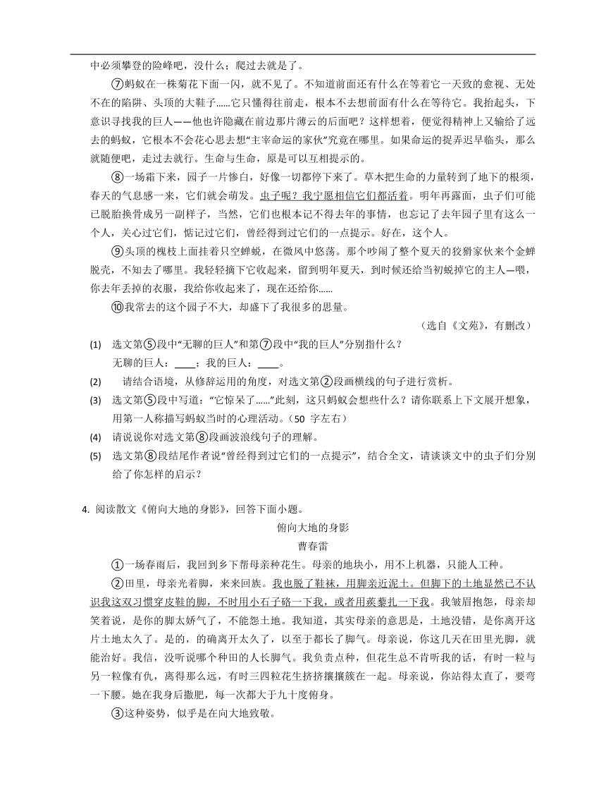 2023届中考语文专题练现代文阅读(散文):重要语句、段落的含义问题(解析版) 21世纪教育网